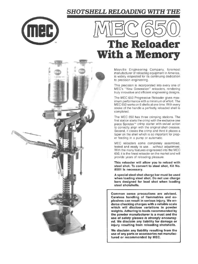 MEC 650 Progressive Reloader Instructions | PDF | Ammunition | Firearms