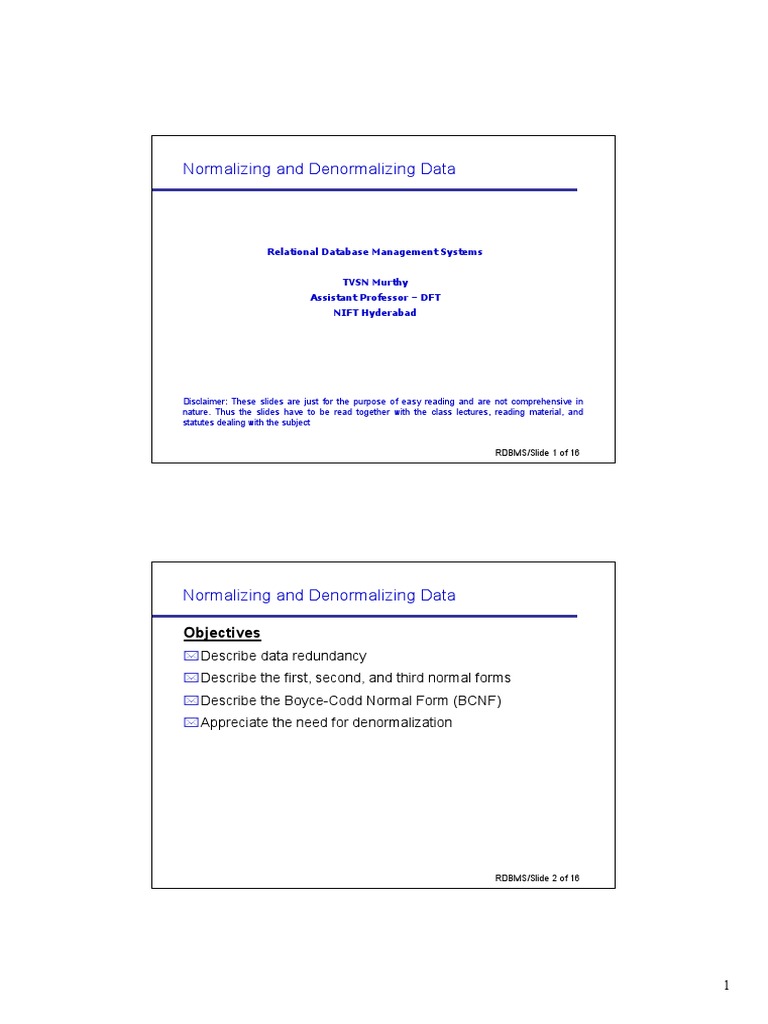 Normalizing and Denormalizing Data: Objectives | PDF | Software Design | Data Model