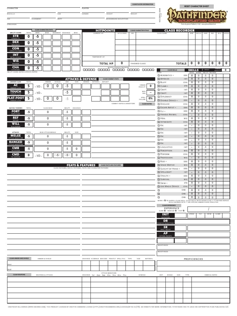 Pathfinder Character Sheet (Fillable) | PDF | Tabletop Games | Role ...