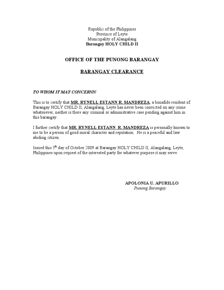 Barangay Clearance | PDF