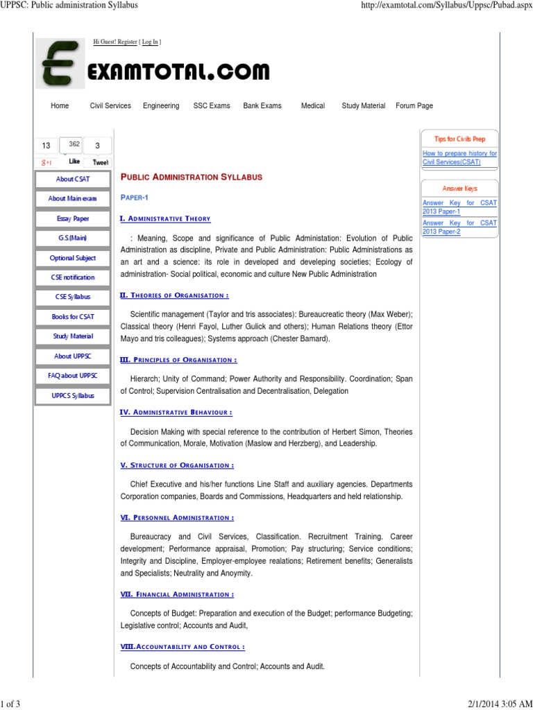 UPPSC - Public Administration Syllabus | PDF | Public Administration ...