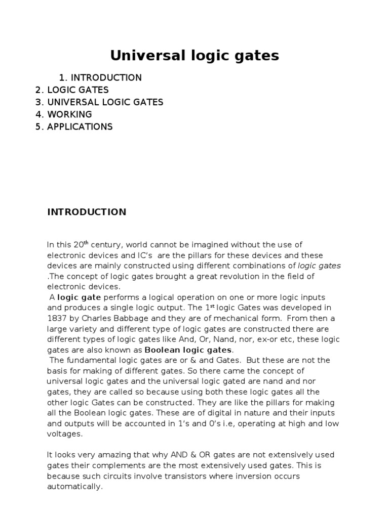 Universal Logic Gates | PDF