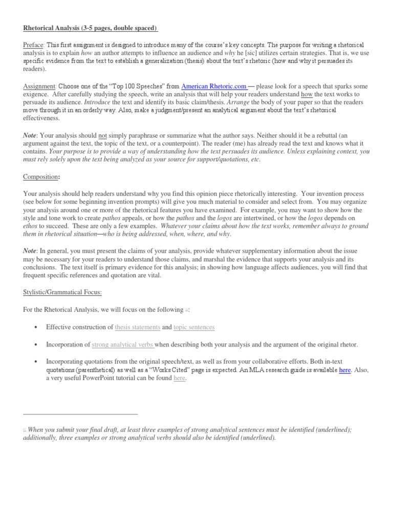 Rhetorical Analysis Assignment Sheet (SP14) | PDF | Rhetoric | Logos