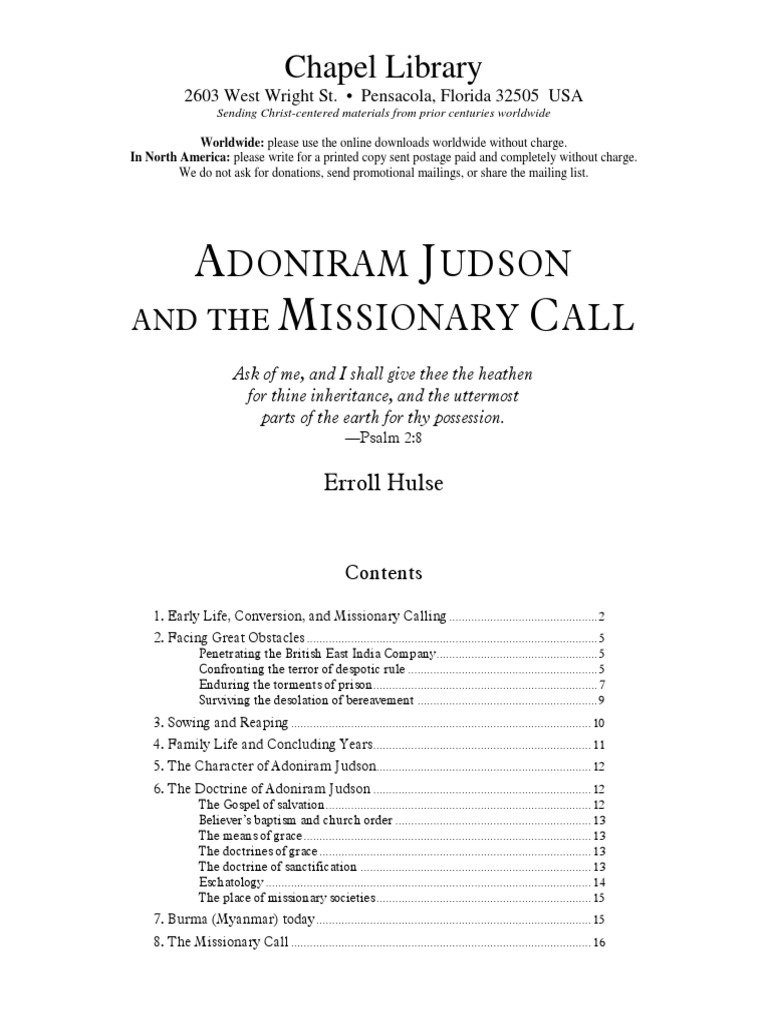 Adoniram Judson & The Missionary Call | PDF | Travel | History