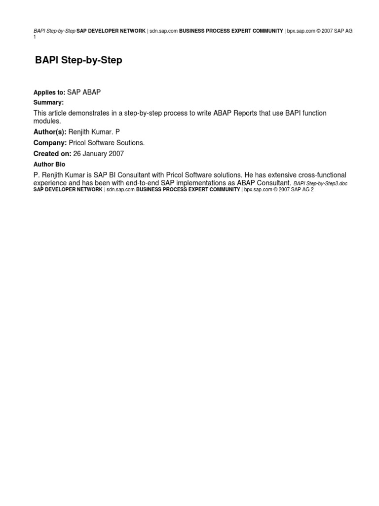 BAPI Step by Step | PDF | Business Process | Object (Computer Science)
