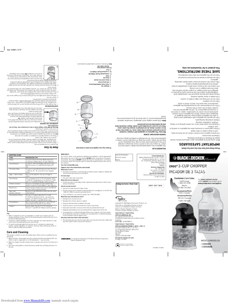 Manual - Black and Decker ERGO 3-Cup Chopper. Model: EHC650B | PDF | Ac ...