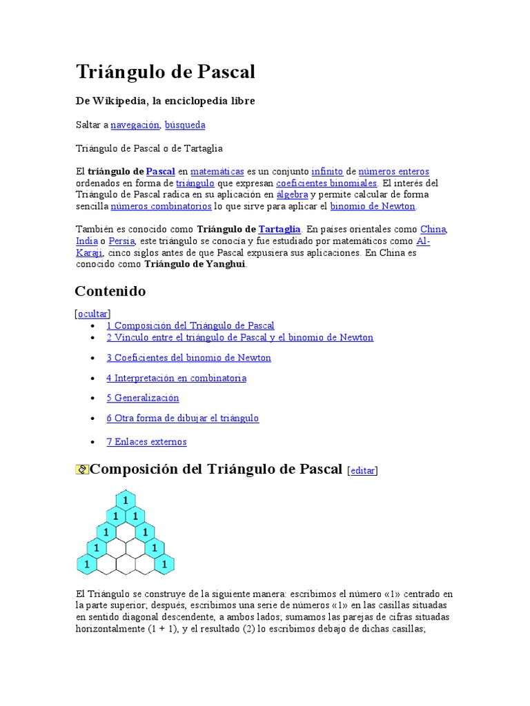 Triángulo de Pascal | PDF | Álgebra | Enseñanza de matemática