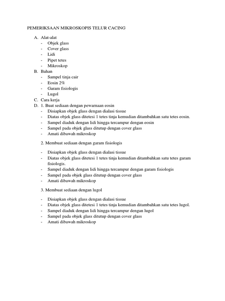 Pemeriksaan Telur Cacing (Nematoda Usus) | PDF