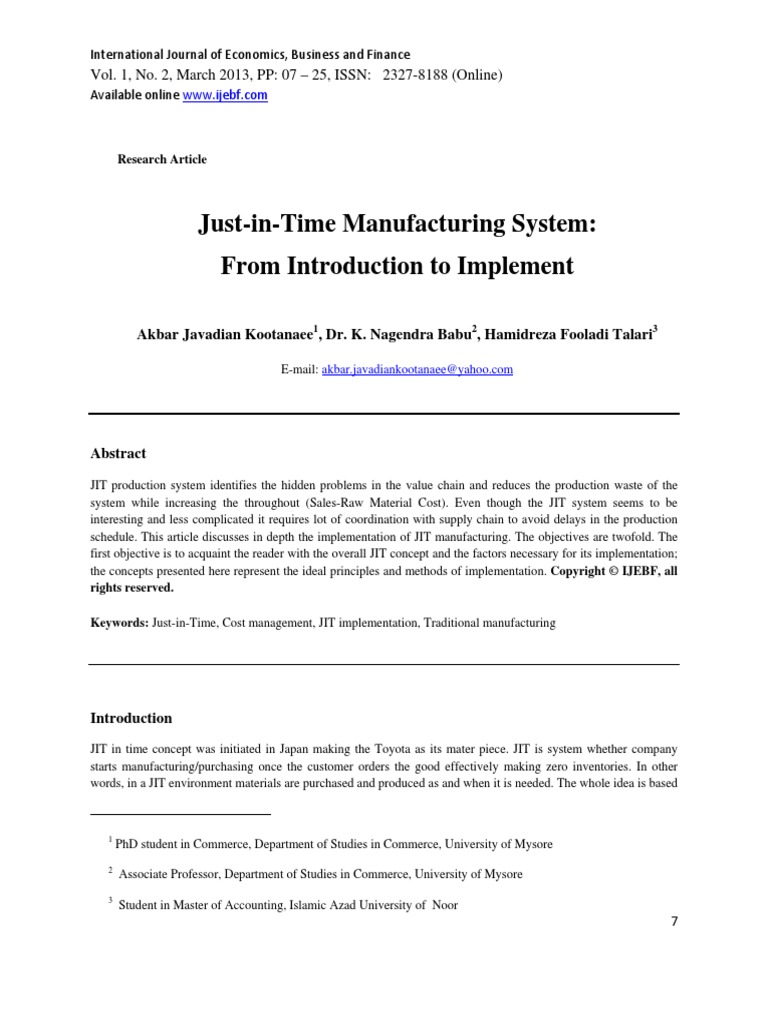 Just-In-Time Manufacturing System Just-In-Time Manufacturing System | PDF