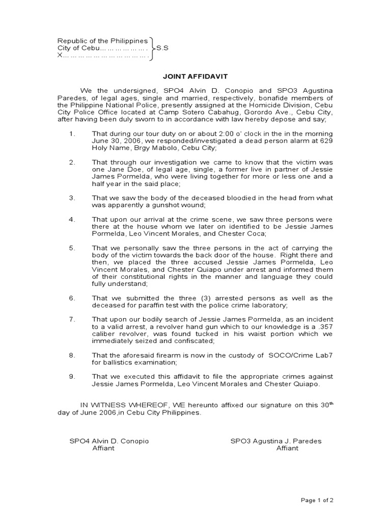 Joint Affidavit: Page 1 of 2 | PDF