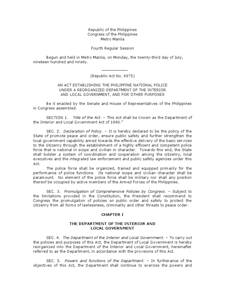 RA 6975 - DILG Act | PDF | Inspector | Legal Action