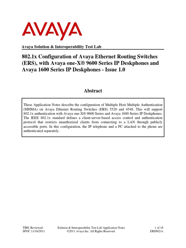 802.1x Configuration of Avaya Ethernet Routing Switches | PDF | Radius ...
