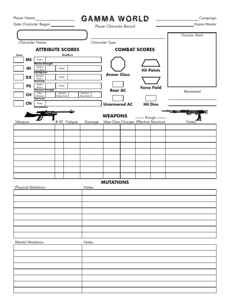 1st Edition Gamma World Character Sheet! | PDF | Sports & Recreation ...