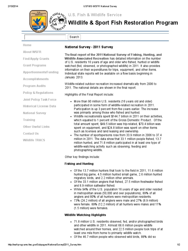 USFWS-WSFR National Survey | PDF | Hunting | Wildlife