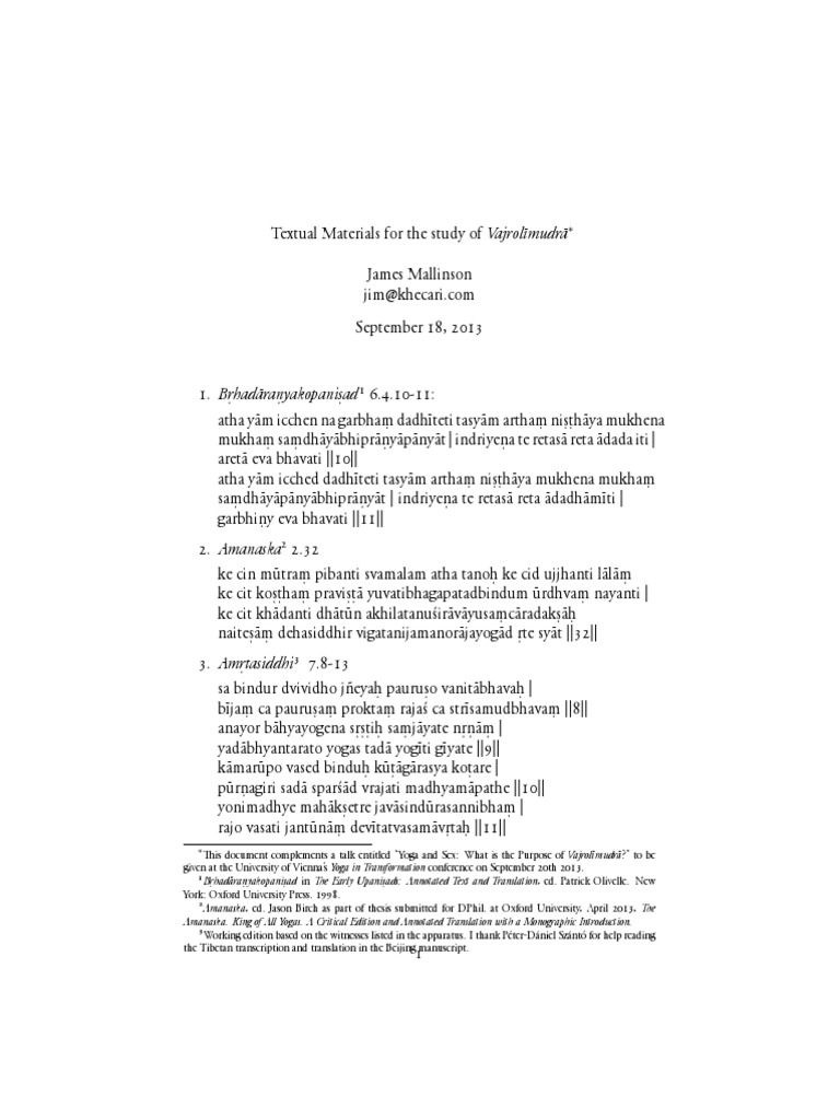 James Mallinson - Textual Materials For The Study of Vajrolimudra | PDF