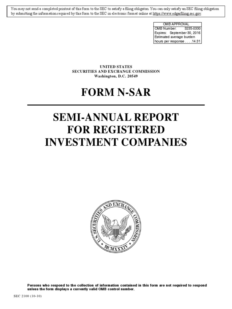 Form N-Sar Semi-Annual Report For Registered Investment Companies | PDF ...