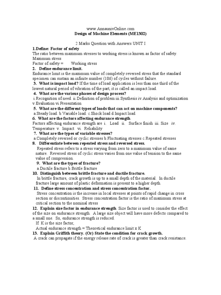 Machine Elements Design Q&A | PDF | Fracture | Screw