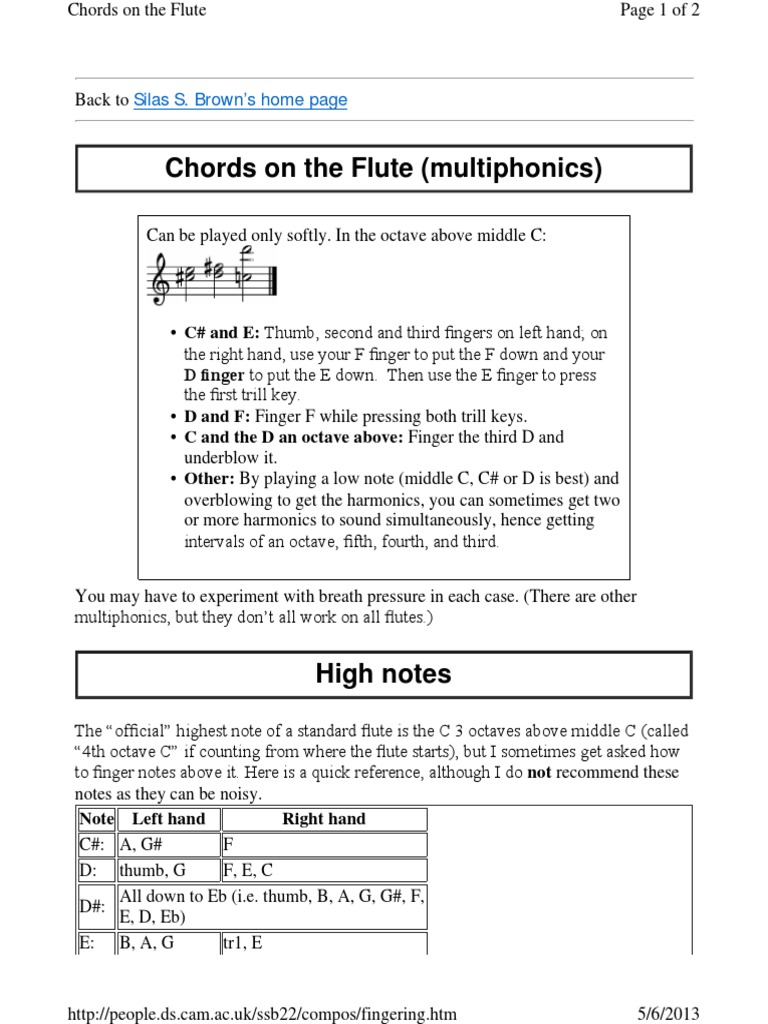 Flute Fingering Multiphonics | PDF | Hand | Harmonic