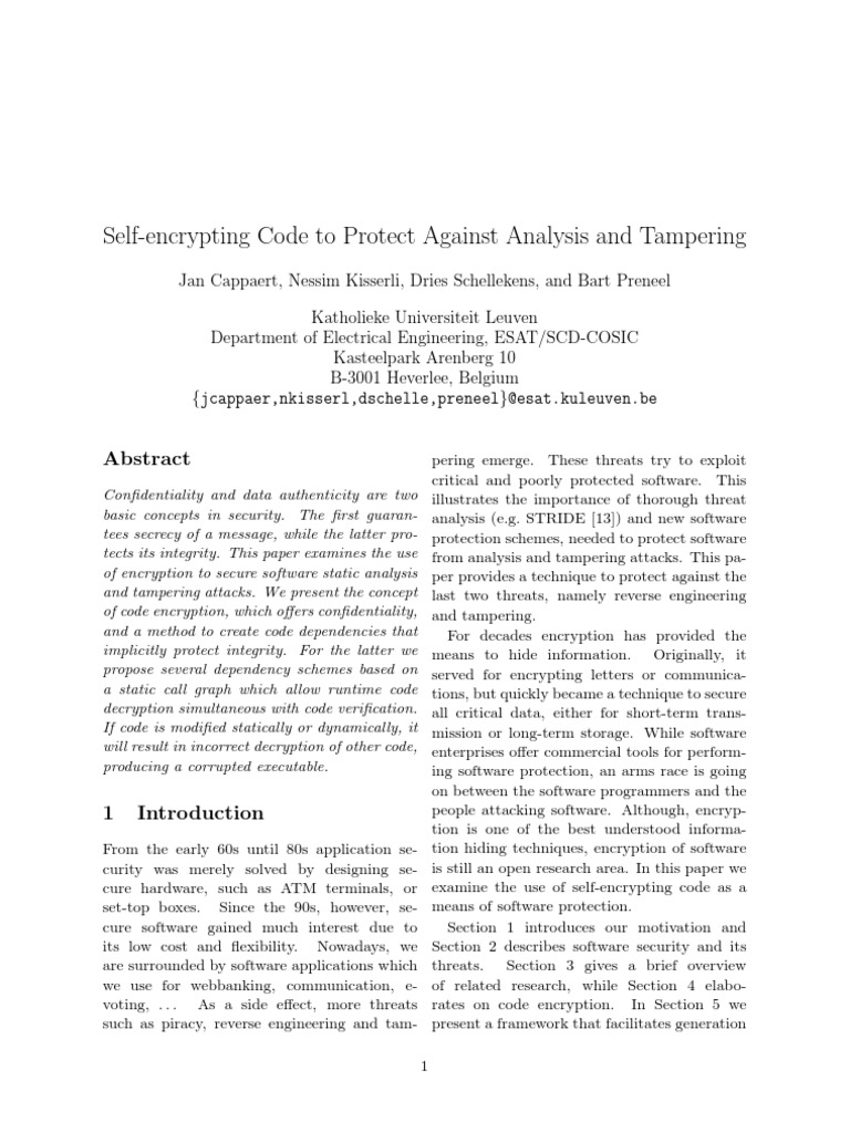Self Encrypting Code To Protect Against Analysis and Tampering | PDF ...
