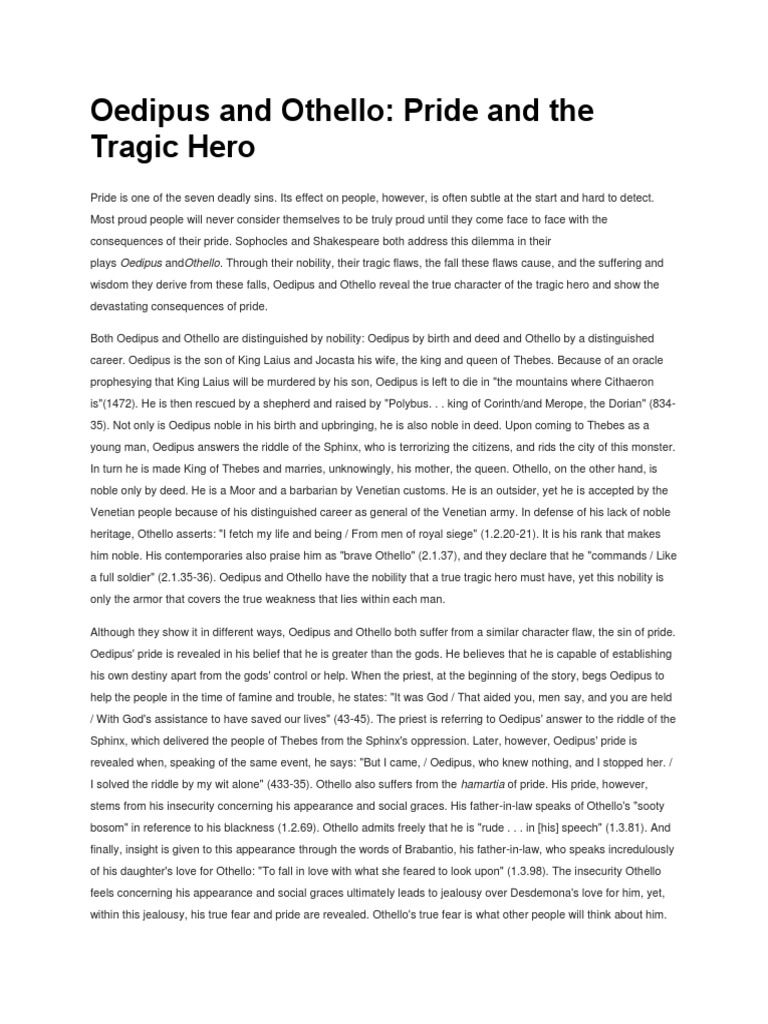 Oedipus and Othello: Pride and The Tragic Hero | PDF | Oedipus ...