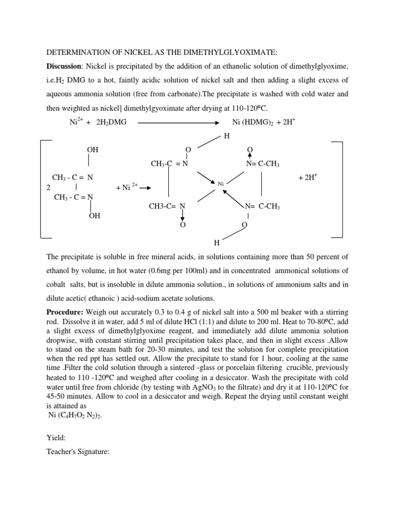 Discussion: Nickel Is Precipitated by The Addition of An Ethanolic ...