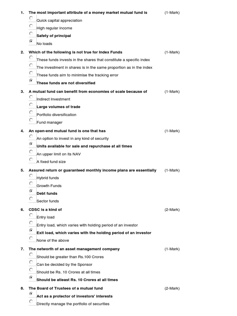 HSBC Amfi Mock Test-1 | PDF | Investment Fund | Mutual Funds