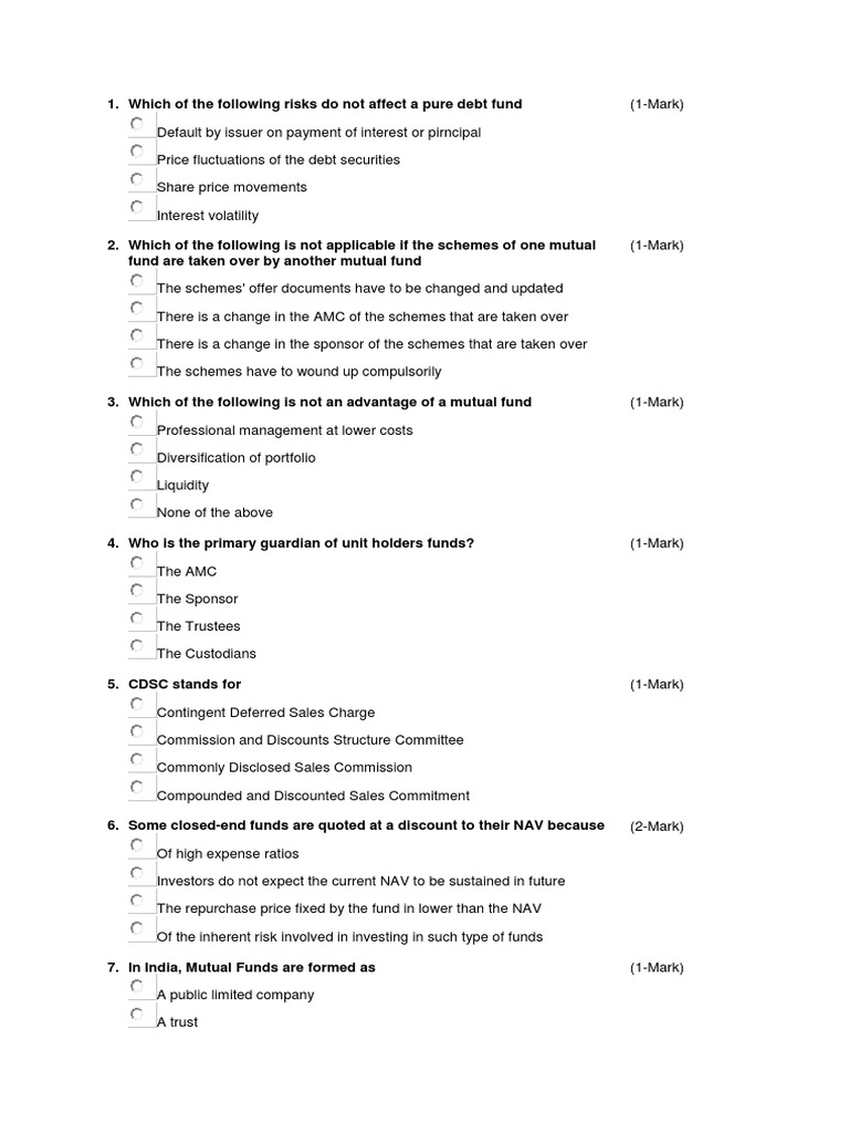 HSBC Amfi Mock Test-2 | PDF | Bonds (Finance) | Mutual Funds