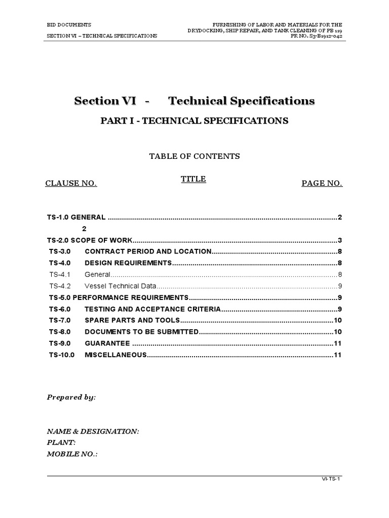 Technical Specs for PB 119 Ship Repair | PDF | Deck (Ship) | Pipe ...