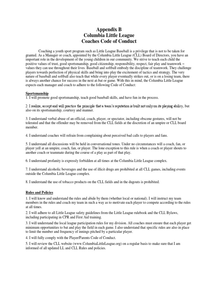 2013-2014 Appendix B - Manager Coach Code of Conduct | PDF | Referee ...