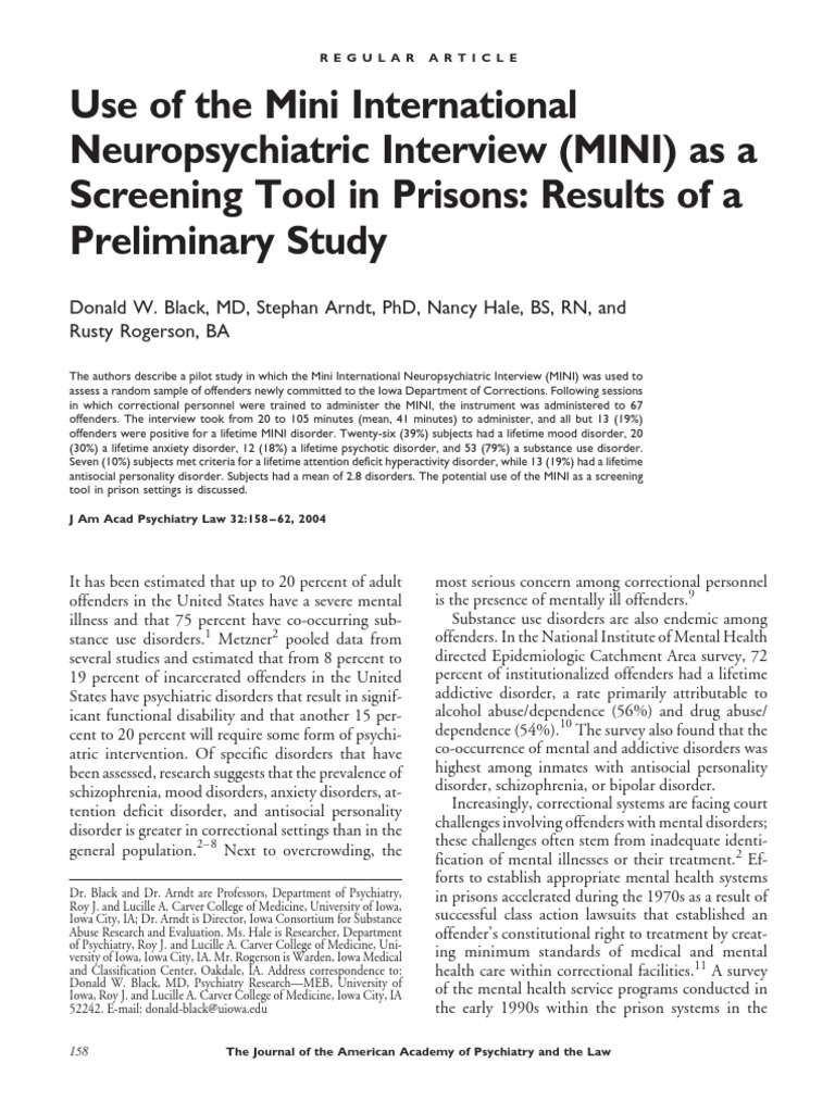Use of The Mini International Neuropsychiatric Interview (MINI) As A ...