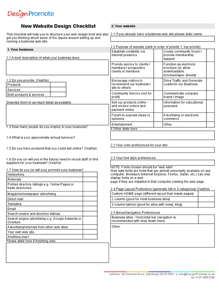 New Website Design Checklist | PDF | Web Design | Websites