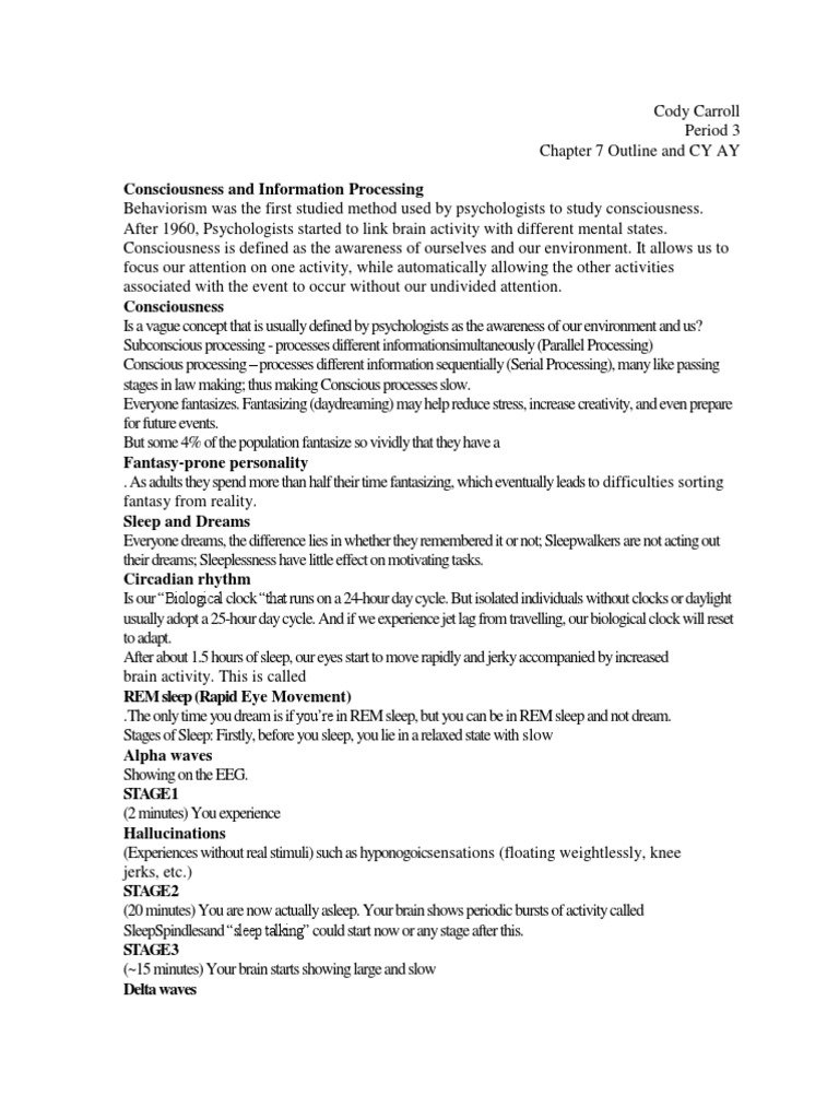 AP Psychology Chapter 7 Outline Meyers 7th Edition | PDF | Sleep | Hypnosis