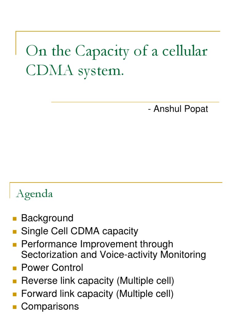 On The Capacity of A Cellular CDMA System.: - Anshul Popat | PDF | Code Division Multiple Access ...