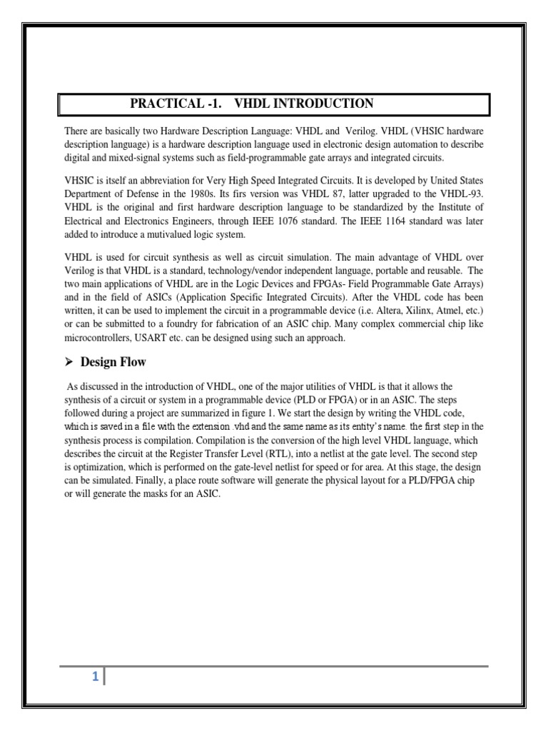 Practical - 1. VHDL Introduction: Design Flow | PDF | Vhdl | Field Programmable Gate Array