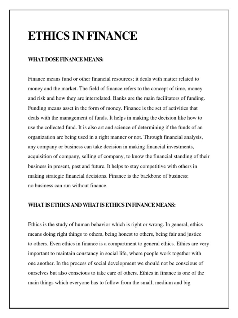 Ethics in Finance: Importance and Guidelines | PDF | Financial Adviser ...