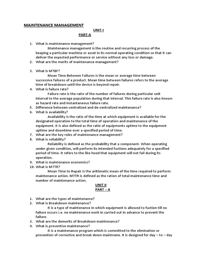 2 Marks Maintenance Management | PDF | Systems Engineering | Business