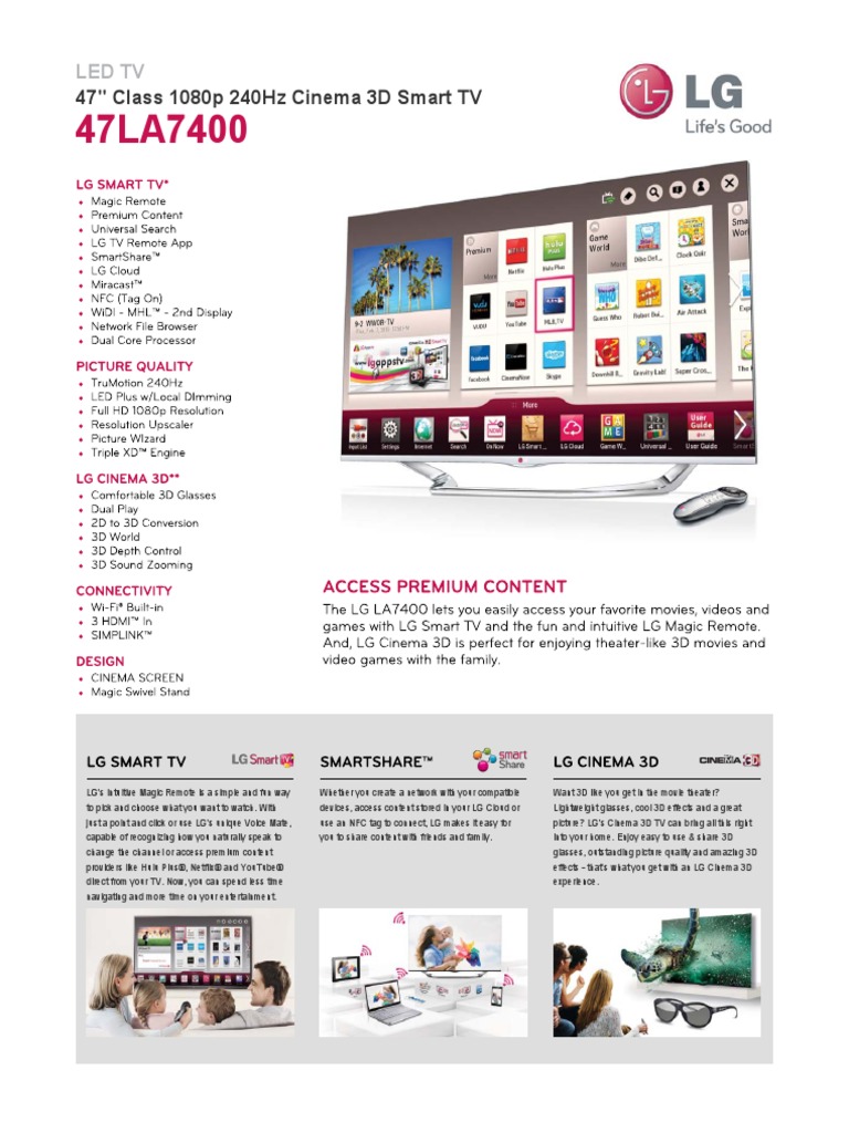 Spec Sheets 47LA7400 Spec Sheet | PDF | Stereoscopy | Television