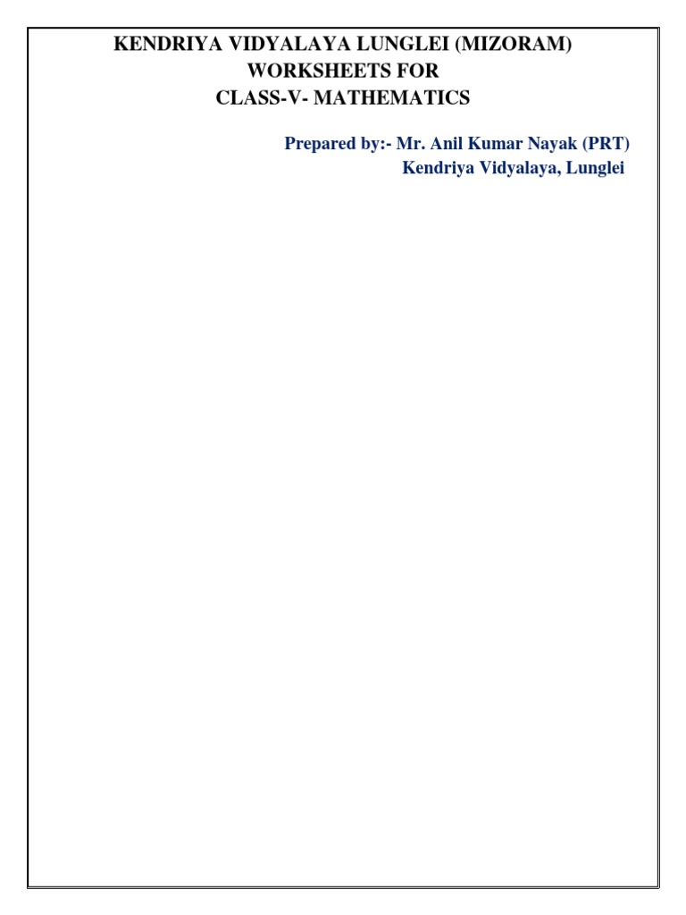 Class 5 KVS Maths Worksheets | PDF | Angle | Litre