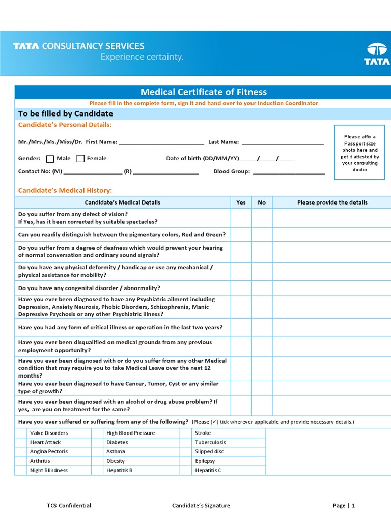 Medical FOrm_TCS | Physical Examination | Physician