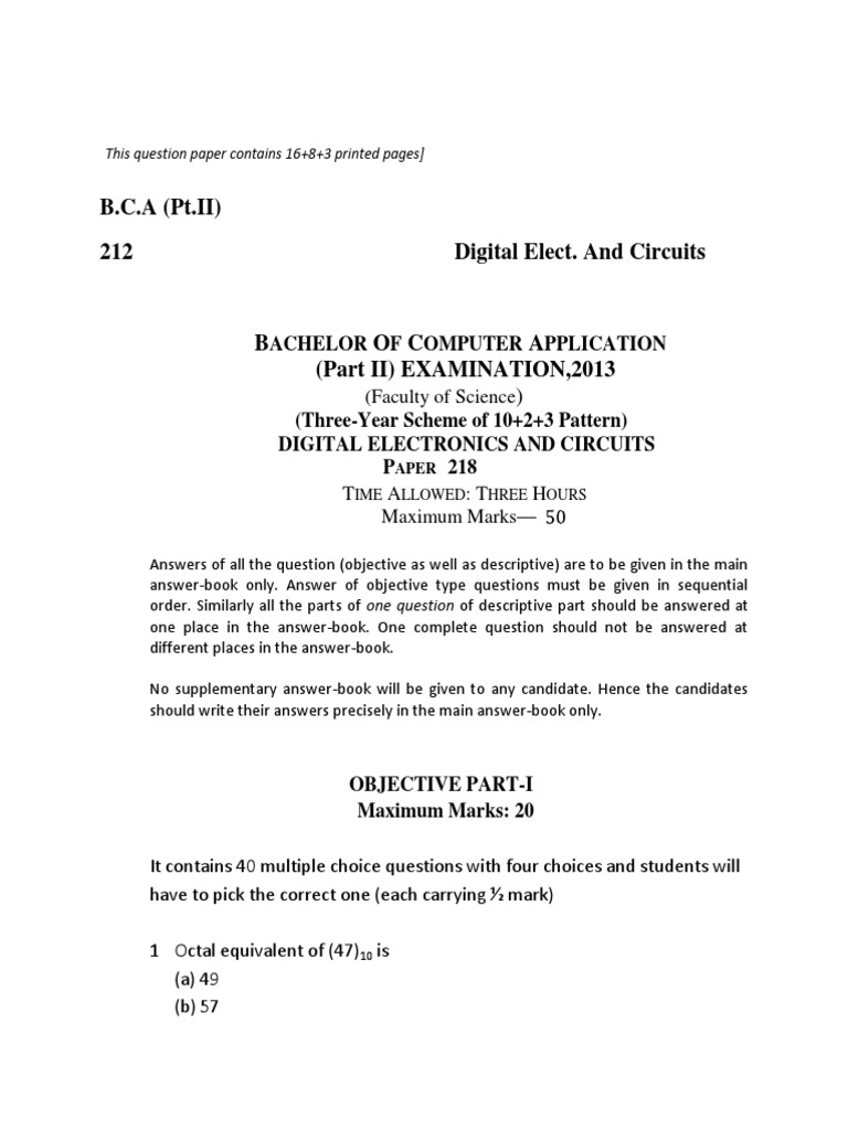 Digital Electronics Exam Paper 2013 | PDF | Logic Gate | Digital ...