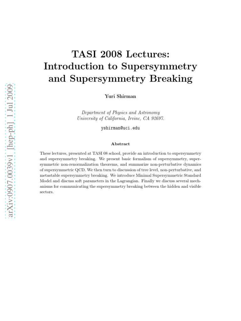 Introduction To Supersymmetry and Supersymmetry Breaking | PDF | Gauge ...