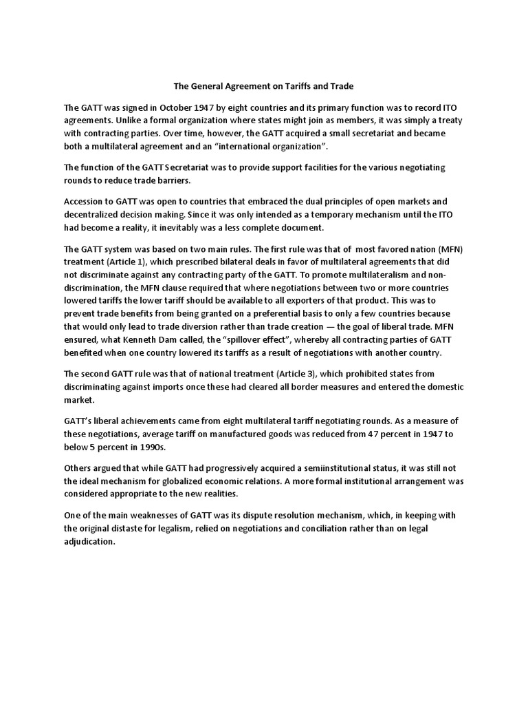 The General Agreement On Tariffs and Trade | PDF