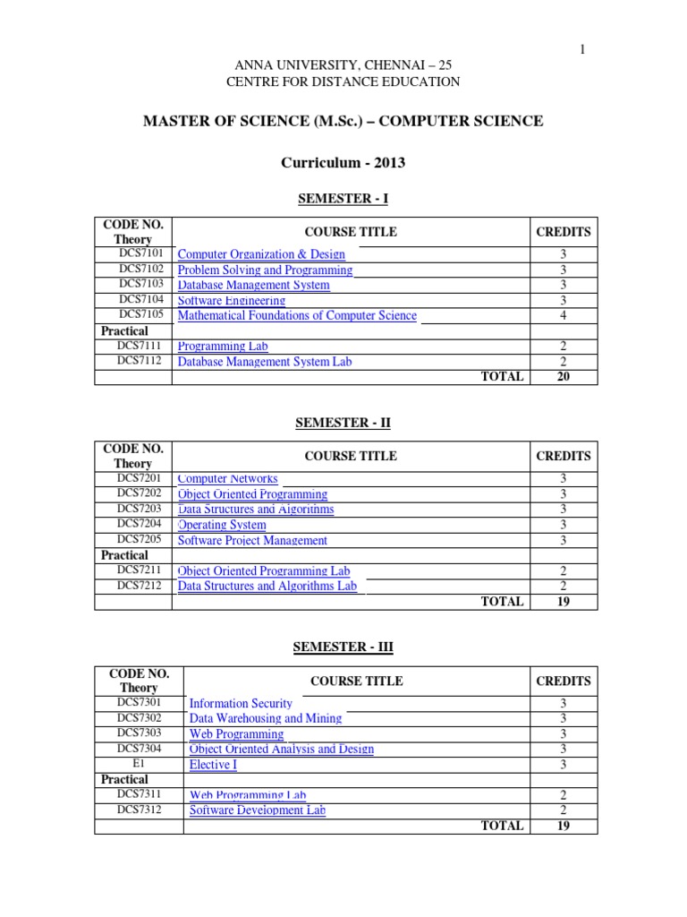 Master of Science (M.SC.) - Computer Science Curriculum - 2013 | PDF ...