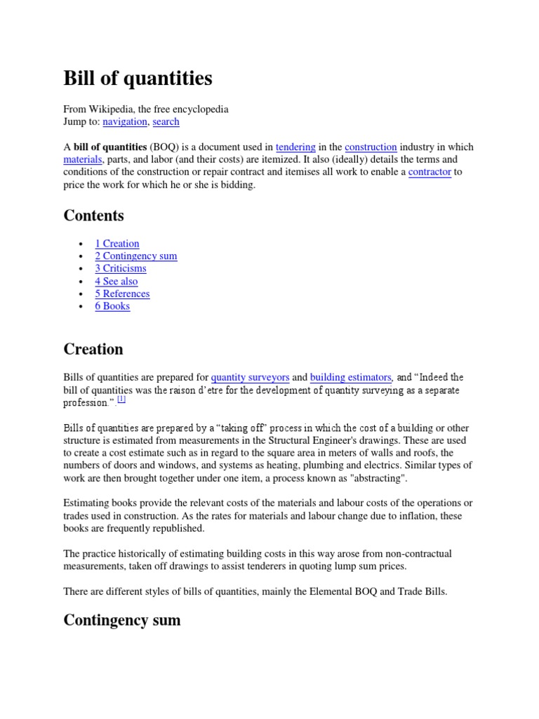Bill of Quantities - BOQ | PDF | Industries | Business