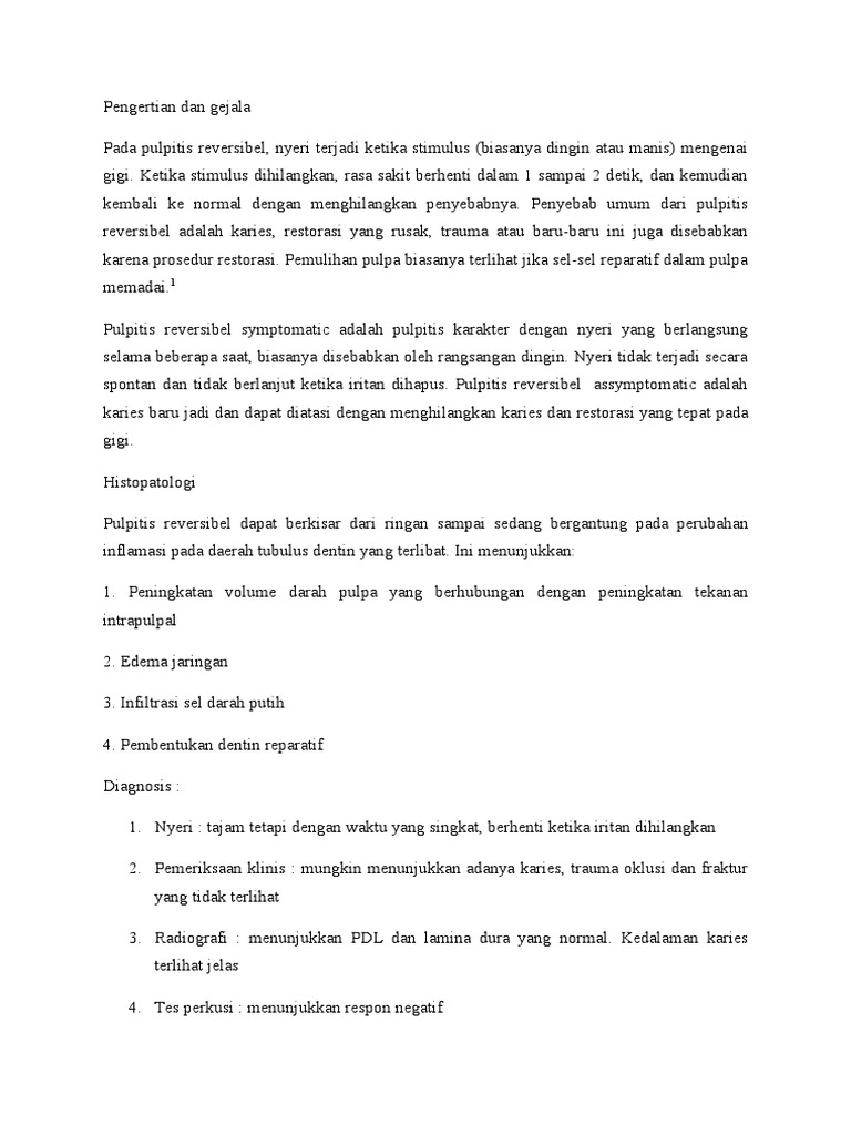 Pulpitis Reversibel: Gejala dan Mekanisme | PDF