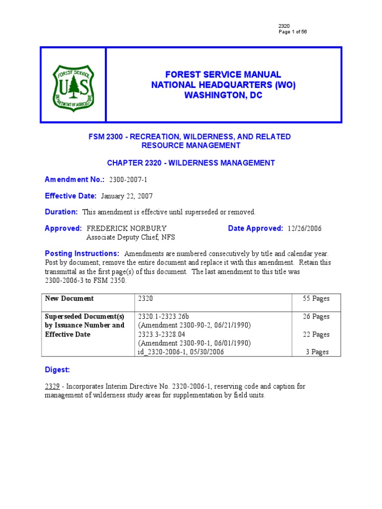 Forest Service Wilderness Management Directive Summary | PDF ...