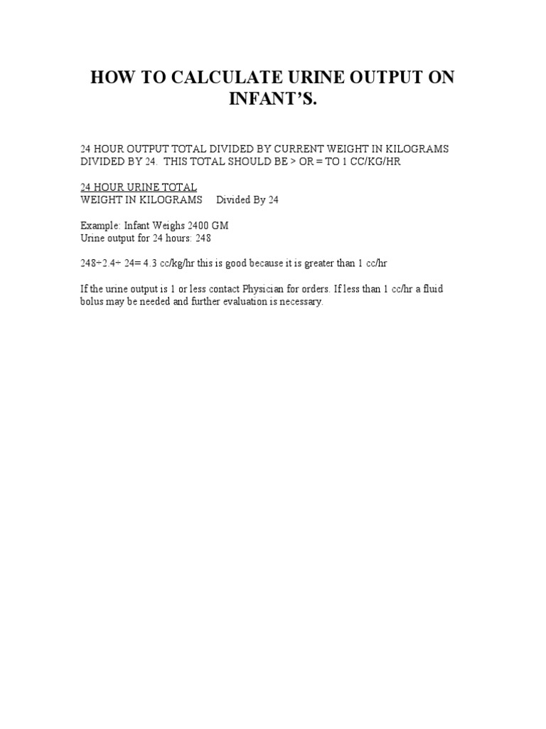 Calculate Infant Urine Output Accurately | PDF