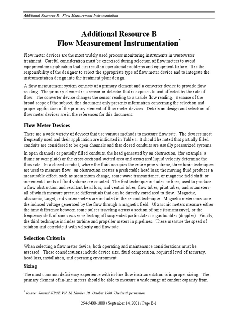 Selection and Application of Flow Measurement Devices in Wastewater ...