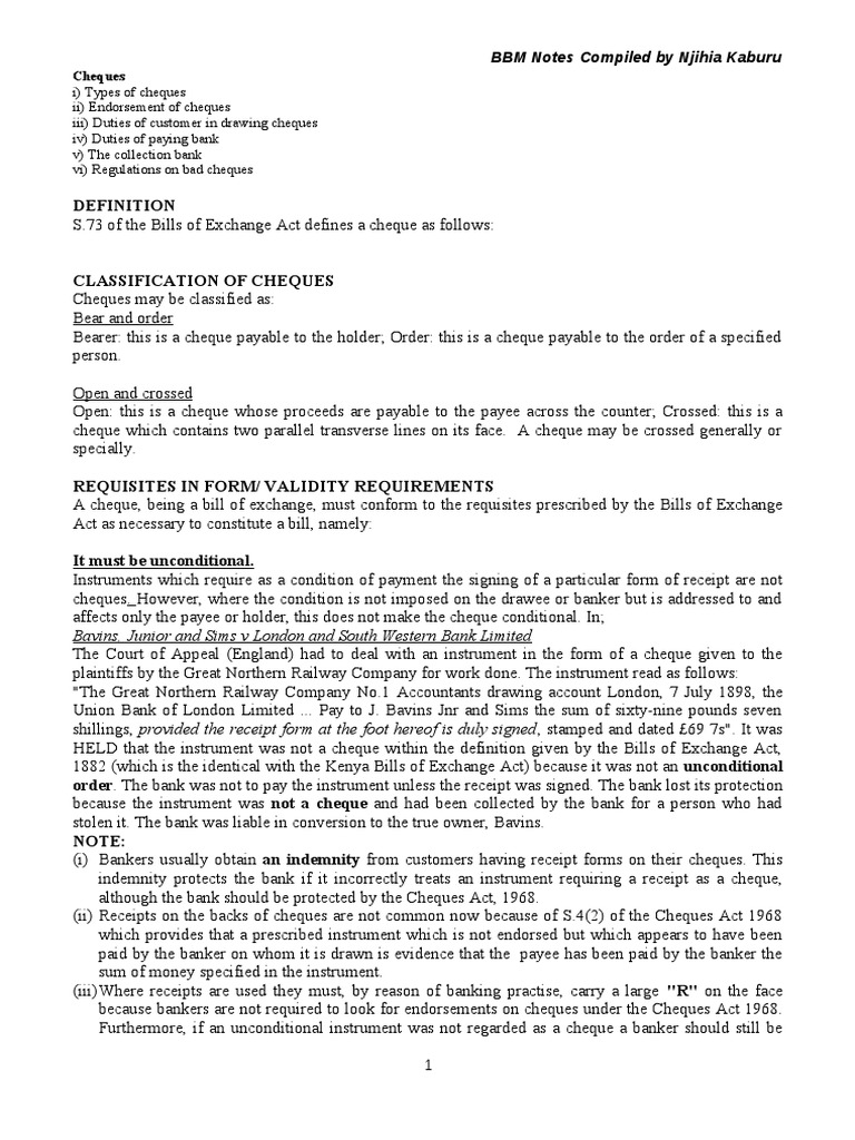 Understanding Cheque Regulations in Kenya | PDF | Negotiable Instrument ...