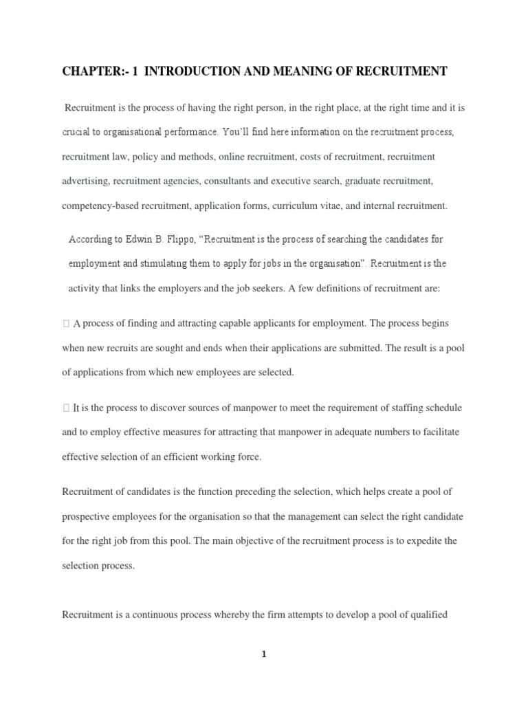 Chapter:-1 Introduction and Meaning of Recruitment | PDF | Recruitment ...